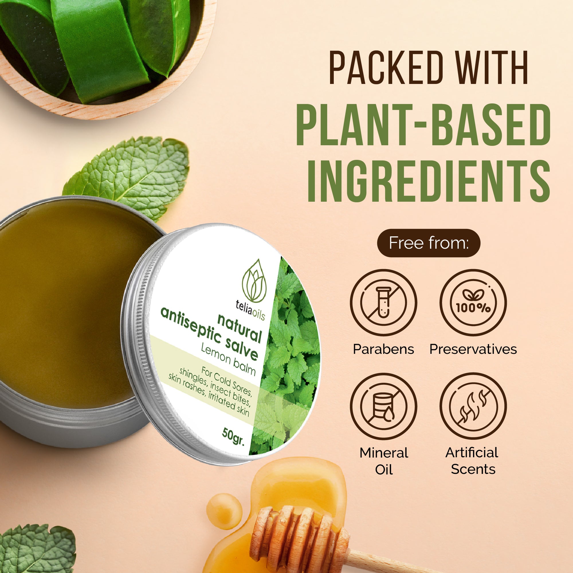 Lemon Balm Salve, Fast Acting / Natural Salve. Cold Sores - Skin Rashe